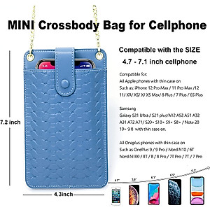 JIEGUB Cell Phone Purse Small Crossbody Bags for Women PU Leather Phone Pouch Card Slot Holder Wallet Case for 14 13 12 11 XR XS 8 7 Samsung Galaxy S22 S21 S20 S10 S9 S8 A13 A32 A42 A02S-Blue