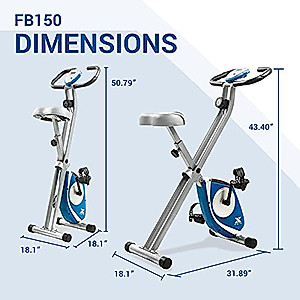 XTERRA Fitness FB150 Folding Exercise Bike, Silver, 31.5L x 18W x 45.3H in.
