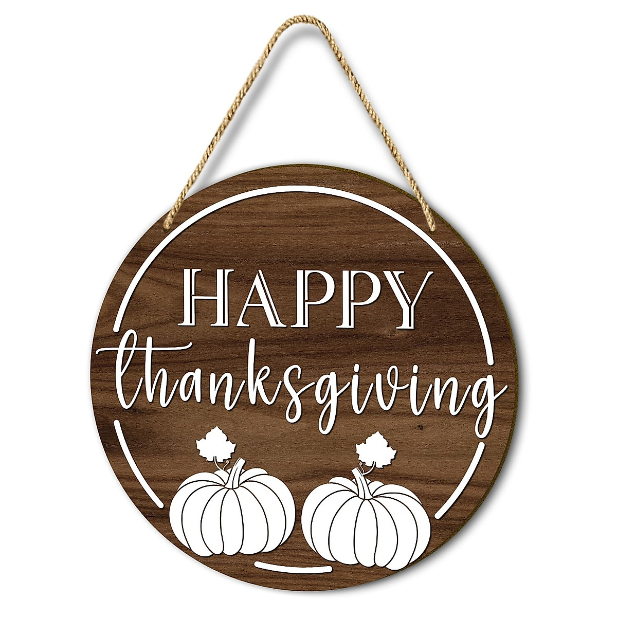 Happy Thanksgiving Pumpkin Wooden Sign for Front Door Decor, Round Wood Hanging Sign Thanksgiving Autumn Home Decorations, Fall Harvest Wall Hanging Art Sign Plaque for Porch Yard Garden - 02