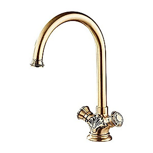 Retro Kitchen Vanity Sink Tap Deck Mounted Antique Brass Double Hot and Cold Water Single Spout Faucet