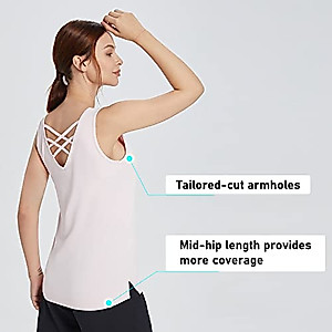 BALEAF Women's Workout Tank Tops for Tennis Quick Dry Fitted Sleeveless Shirts UPF50+ V-Neck Lightweight Size Medium Pink