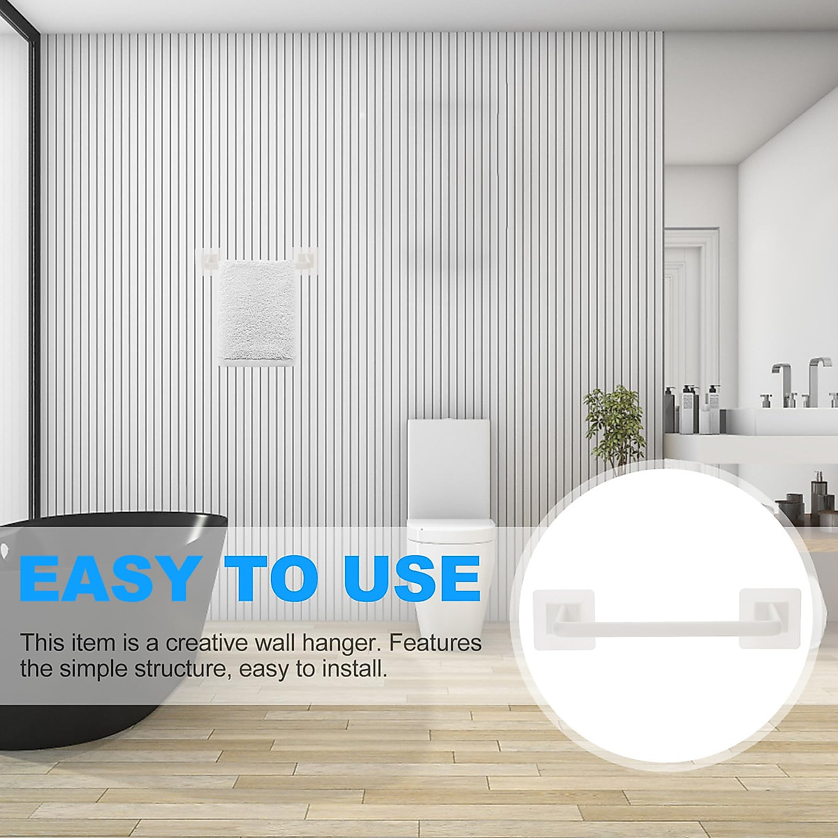 DOITOOL White Towel Rack Bathroom Hand Towel Holder No Drill Single Towel Rod Hand Towel Holder Adhesive Bathroom Towel Hanger for Hotel Home, 34cm