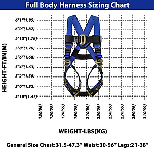 TRSMIMA Safety Harness Fall Protection - Men Full Body Construction Roofing Work Belt with 5 Point Adjustment Back D-Ring Grommet Legs OSHA ANSI