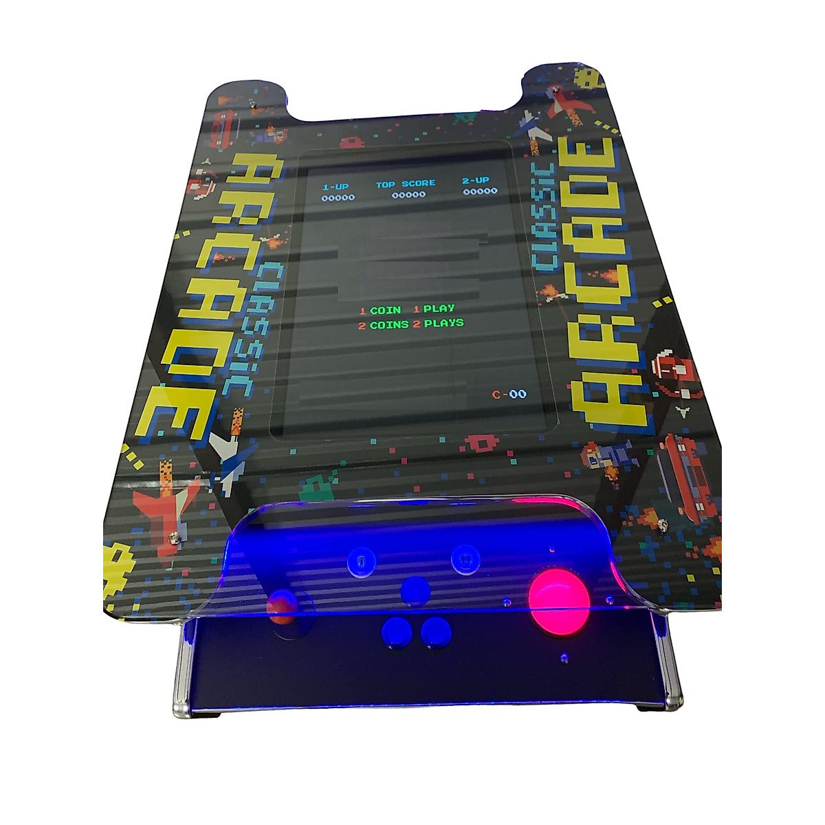 TOP US VIDEO ARCADES Full Size Commercial Grade Cocktail Arcade Machine 2 Player Upgraded Trackballs 412 Games 22" LCD Screen Tempered Glass 2 Stools Included 5 Year Warranty Black