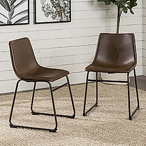 2 Pcs Dining Chairs Armless Accent Chairs PU Leather Bar Stools Indoor/Outdoor Kitchen Dining Room Chairs Modern Barstools with Metal Legs Upholstered, Home Office Kitchen Island Chair, Brown