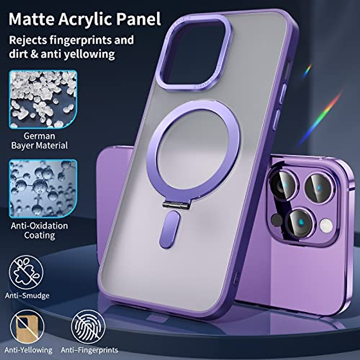 niufoey for iPhone 14 Pro Case with Magnetic Invisible Stand [Compatible with Magsafe] Shockproof Slim Translucent Matte Cases for iPhone 14 Pro 6.1 Inch,Deep Purple