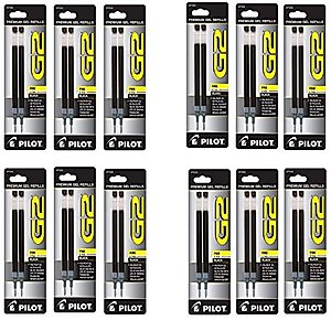 Pilot G2, Dr. Grip Gel/Ltd, ExecuGel G6, Q7 Rollerball Gel Ink Pen Refills, 0.7mm, Fine Point, Black Ink, 12 Packs of 2