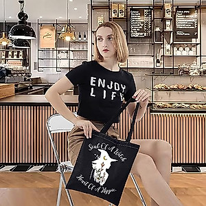 LEVLO Witch Canvas Tote Bag Witchy Gift Soul Of a Witch Heart Of a Hippie Shoulder Bag Witch Magic Merchandise (Soul Of a Witch BT)