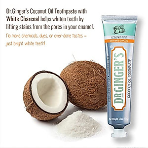 Dr. Ginger's Coconut Oil Toothpaste with White Activated Charcoal, All-Natural Whitening Brightening Power, Enamel-Safe, Reduces Plaque & Gum Sensitivity, Fluoride-Free, Coconut Mint Flavor, 4oz, 2ct
