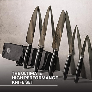 MasterChef Chef Knife Set with Bag, Knife Roll Set with 5 Professional Quality Kitchen Knives for Precision Home Cooking, High Carbon Stainless Steel Blades & Triple Riveted Handles