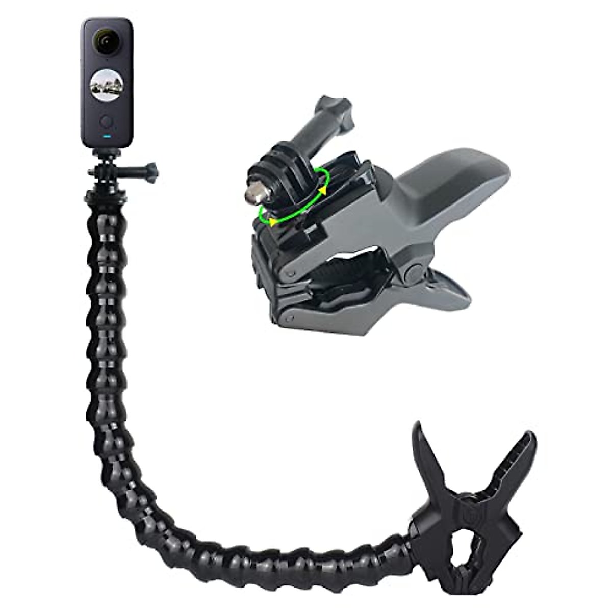 Jaws Flex Clamp Mount with Adjustable Gooseneck 19-Section Compatible with Insta360 One X3, X2, X, R, Go 2, GoPro Hero 10, Max, Fusion, DJI Osmo Action 2 Cameras Accessories