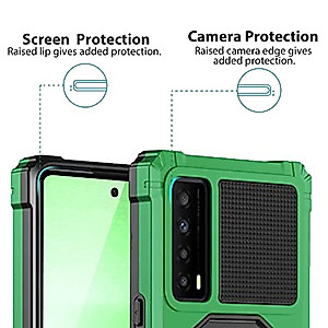 TJS for TCL Stylus 5G 2022 Case, with Tempered Glass Screen Protector, Metal Ring Magnetic Support Kickstand Heavy Duty Drop Protector Phone Case Cover (Green)