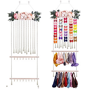 cherrboll Hair Bow Holder for Girls, Headband Organizer w/16 Hooks, Hanging Hair Clips Organization for Nursery Decor Room Wall