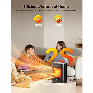 Space Heater Indoor, JRD 1500W PTC Portable Electric Heater with 80°Oscillation, Thermostat, 12h Timer, Fast Heat, Eco Mode, Remote, Small Quiet Safe Room heater Desk Heater for Office Bedroom Home