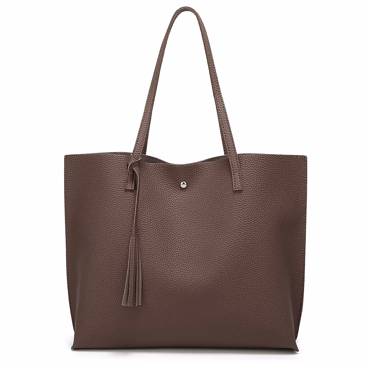 Dreubea Women's Soft Faux Leather Tote Shoulder Bag from, Big Capacity Tassel Handbag Coffee