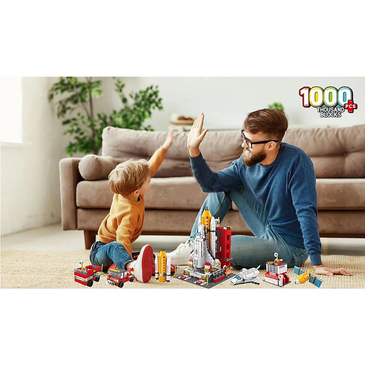 JIADEL 1000Pcs Space Exploration Shuttle Toys with Launch Control Center, 6-in-1 STEM Aerospace Building Kit Toy with Heavy Transport Rocket and Launcher Best Gifts for 6-12 Year Old Boys