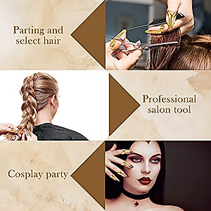 9 Pieces Metal Hair Parting Rings and pinky Selecting Tools Retro Nail Finger with Steel Comb Pointed Styling Combs for Hair stitch Braiding Curling Extension Halloween Cosplay(Gold, Silver)