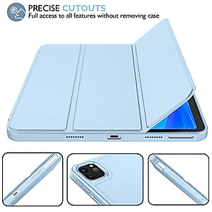 iMieet New iPad Pro 11 Inch Case 2022(4th Gen)/ 2021(3rd Gen) with Pencil Holder [Support iPad 2nd Pencil Charging/Pair],Trifold Stand Smart Case with Soft TPU Back,Auto Wake/Sleep(Sky Blue)