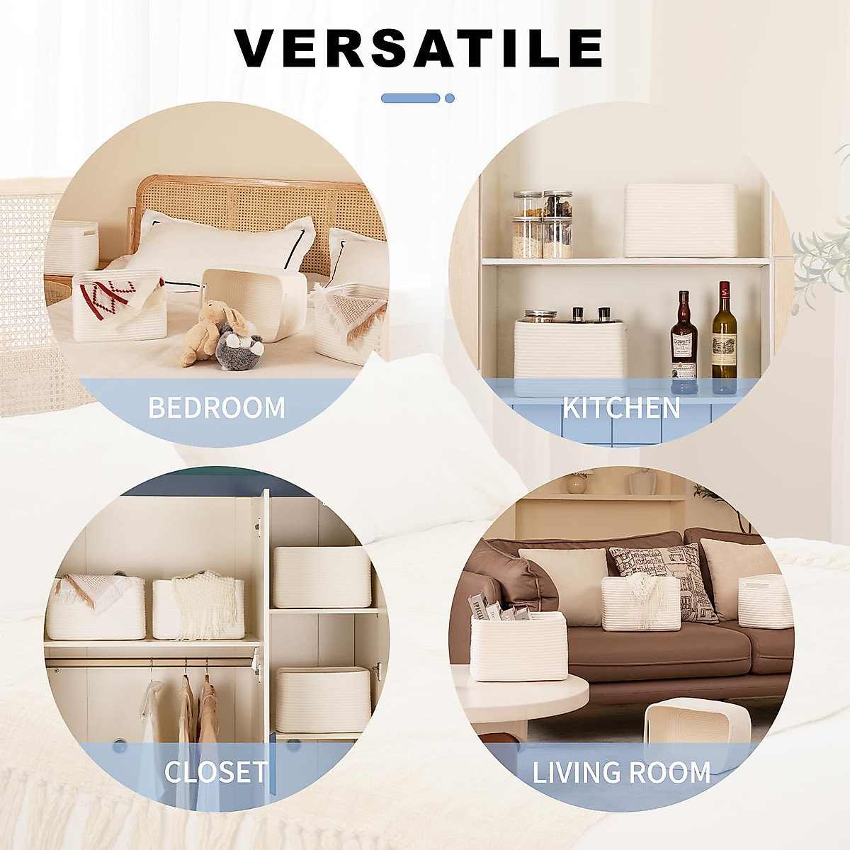 SIXDOVE 4 Pack Shelf Baskets for Organizing Home - Perfect for Toys, Books, and Clothes, Versatile Woven Storage Baskets with Handles, Cube Storage Bins, 12.7''L x9''W x7.8''H, White