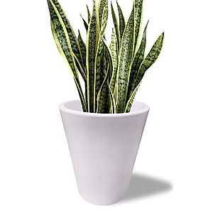 Elly Décor 15 inch Garden Planter Pot with Drainage, Round Wide Modern, Lightweight & Extremely Durable, for Patio Deck Indoor Outdoor Flower, 15" x 13" White