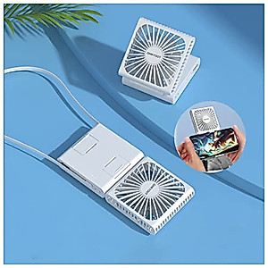 OHKYOOT Portable Travel Fan,Foldable Mini Desk Fan,USB Rechargeable Neck Fan for Travel,Outdoors,Indoors (White)