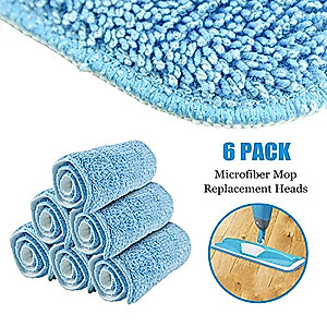 Reusable Microfiber Mop Pads, 6 Pack 18''x 6'' Mop Head Replacement, Wet/Dry Home & Commercial Cleaning Scrubbing Floor Mop Pad- Blue