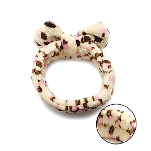 IVYRISE 2Pcs Cute Bowknot Makeup Headbands Washing Face Shower Hairbands Spa Headbands for Woman (Leopard Grain (Black and Pink)