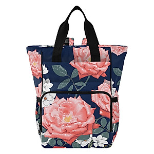 SPRIPORT Magnolia Flower Diaper Bag Backpack for Baby Boys Girls Baby Essentials Travel Tote with Stroller Straps & Bottle Storage Large Travel Diaper Backpack for Traveling Shopping Hiking Moms Dads