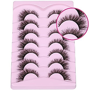 Lashes Natural Look Cat Eye False Eyelashes Mink Fluffy Fox Eye Lashes Wispy 15mm 6D Volume Strip Fake Eyelash Extension Look by PHKERATA, 7 Pairs Pack