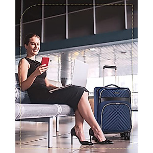 LIGHT FLIGHT Carry On Luggage Airline Approved, Softside Suitcase with Spinner Wheels 20 Inch Small Lightweight Carry-on Luggage with Front Pockets, Women Men Business Travel Blue