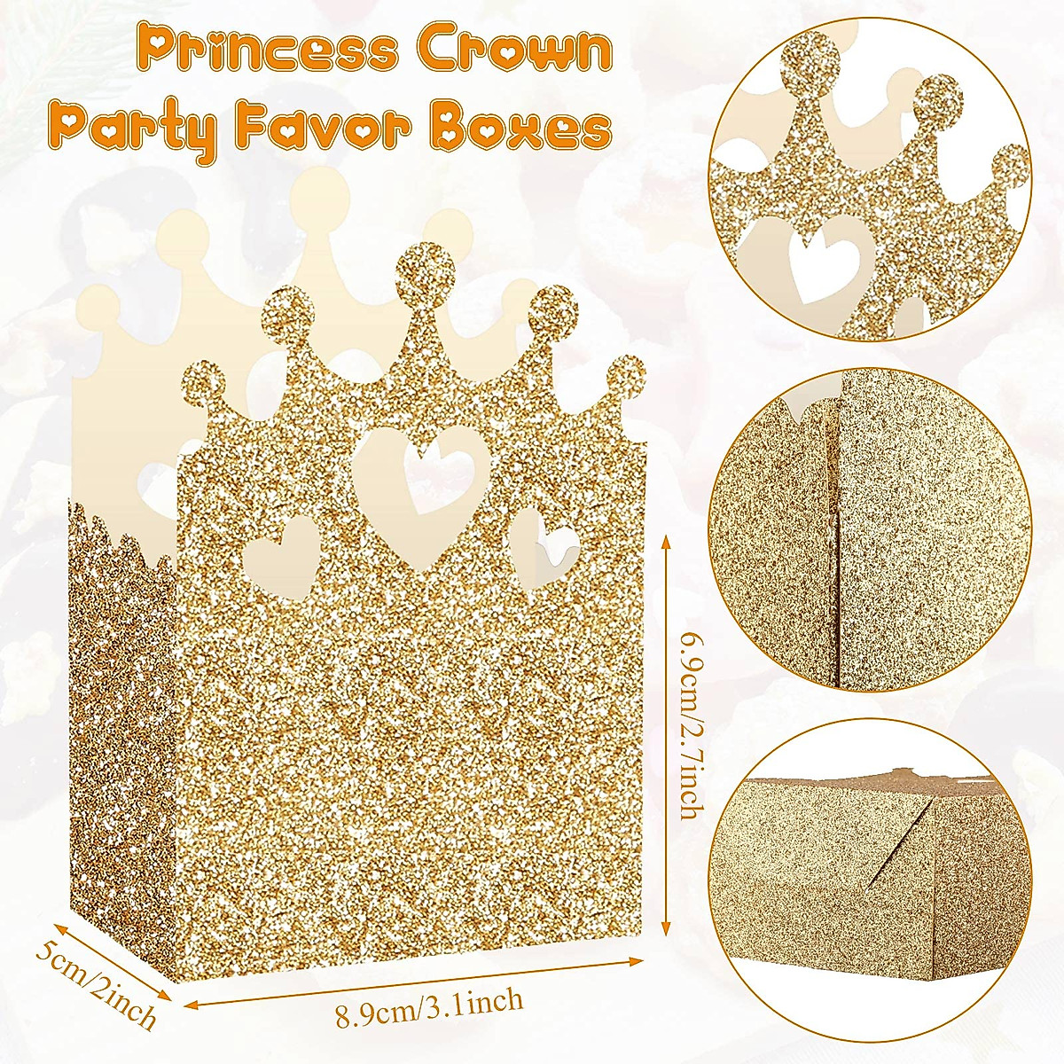 20 Pieces Princess Crown Boxes Glitter Princess Boxes Princess Crown Candy Boxes Gold Crown Party Favor Boxes Glitter Crown Party Boxes for Wedding Birthday Baby Shower Supplies
