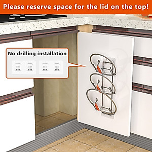 VZINO 2 Pack Pot Lid Organizer Rack for Cabinet Door/Wall, No Drilling Adhesive Wall/Door Mounted Pot and Pan Lid Holder, Metal with Powder Coating, Black