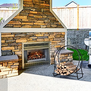 MFSTUDIO Firewood Rack Outdoor Indoor, Round Iron Fire Wood Storage Racks Heavy Duty 30 Inches Holder Log Rack Hoop, Black