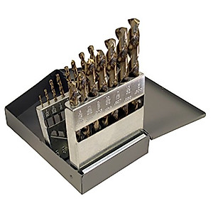 Cle-line C21112 135 Degree Heavy-Duty Cobalt Jobber Length Drill Set in Metal Case, 15 Pieces