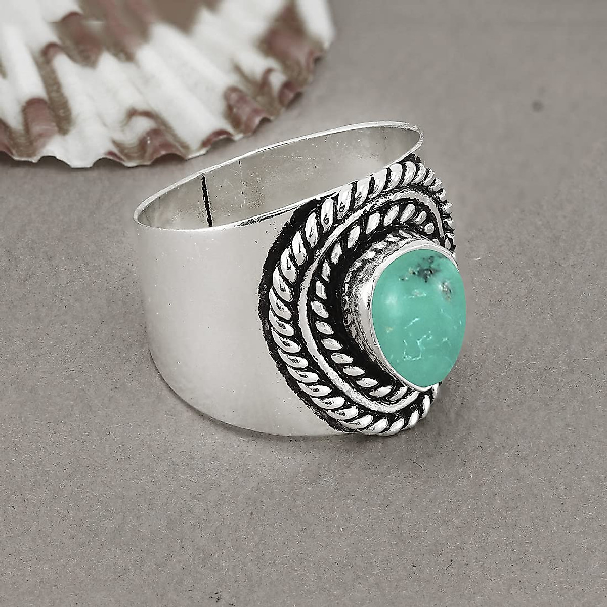 Turquoise Sterling Plated Ring Size 6 For Women, Handmade Green Stone December Bohemian Southwest Birthstone Ring Jewelry Gift For Her