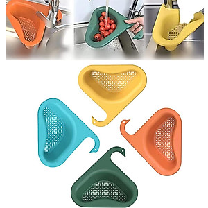 4 Pcs Swan Drain Basket, Sink Strainer Basket Kitchen Sink Strainer Multifunctional Kitchenware Triangle Sink Filter Kitchen Utensils Orange, Green, Yellow, Blue