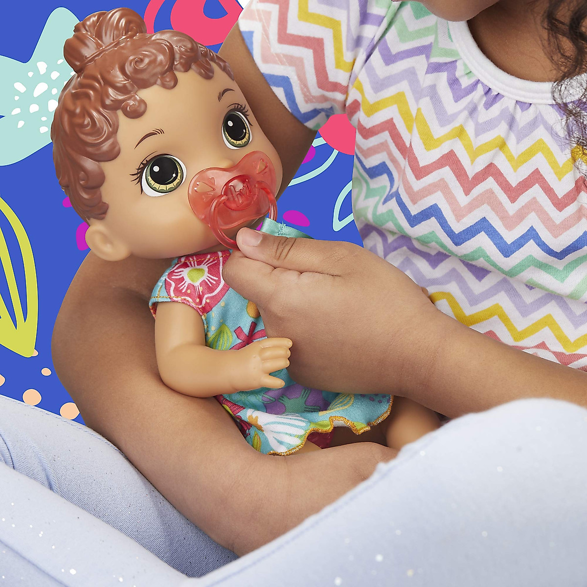 Baby Alive Baby Lil Sounds: Interactive Brown Hair Baby Doll for Girls & Boys Ages 3 & Up, Makes 10 Sound Effects, Including Giggles, Cries, Baby Doll with Pacifier