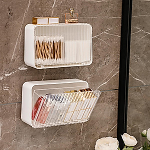 FABROK 2Pcs Wall Mounted Storage Organizer for Cotton Pads, Qtip Holder Dispenser with 2 Compartments, Bathroom Vanity Storage Canister for Cotton Swab, Makeup Pads, Hair Clips, Hair Ties(White-2PCS)