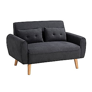 Shintenchi Small Modern Loveseat Couch Sofa, Mid Century Fabric Upholstered 2-Seat Sofa Couch Love Seats Furniture for Small Space,Living Room,Studio,Apartment with 2 Pillows,Black
