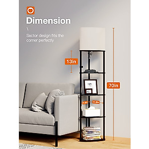 addlon 4-Tier Corner Shelf Floor Lamp, Sector Floor Lamp with Type C, USB Port and 3CCT LED Bulb, Modern Display Floor Lamp for Bedroom, Living Room, Office - Black