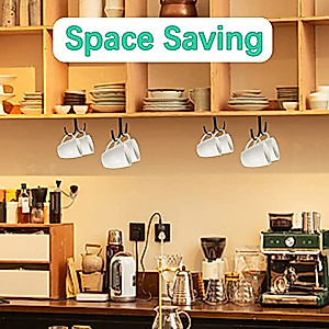 Mug Rack Under Cabinet 4 Pack,Thickened 5mm Metal Coffee Mug Holder Under Shelf with 16 Big Hooks for All Cups,Heavy Duty Coffee Cup Holder,Multifunctional Coffee Cup Rack