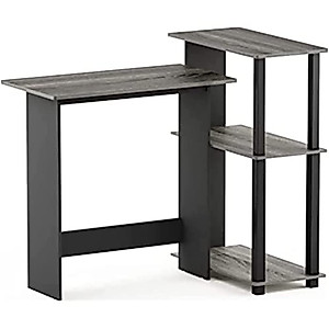 Furinno Abbott Corner Computer Desk with Bookshelf, French Oak Grey/Black