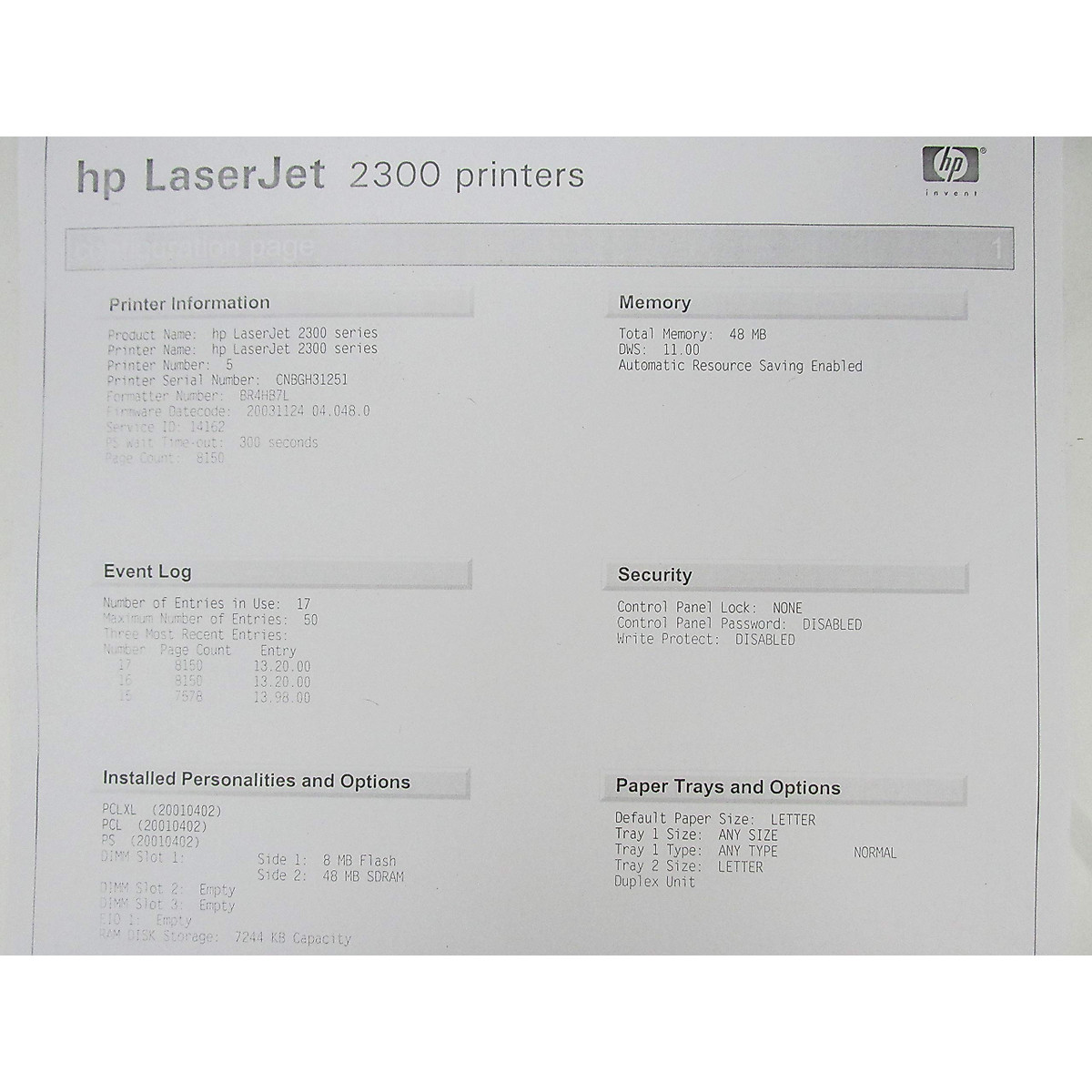 HP LaserJet 2300dn - Printer - B/W - duplex - laser - Legal, A4 - 1200 dpi x 1200 dpi - up to 24 ppm - capacity: 350 sheets - Parallel, USB, 10/100Base-TX