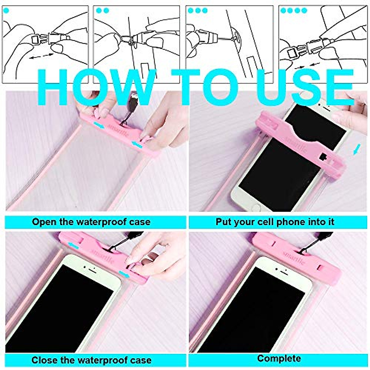 Waterproof Phone Pouch holder, smartlle Universal Waterproof Phone Case, Dry Bag Underwater Dirtproof iPhone 13 12 11 Pro Max XR,XS, 8,7,6 Plus, SE, Galaxy S22 21/Note, LG,7”, Beach Water Pool -3 Pack