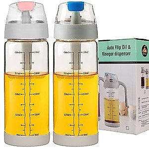 CHEFTOON Oil and Vinegar Dispenser Set，2 Glass Oil Bottles with No Drip Spout,450ml Olive Oil Bottle,Ideal Kitchen Oil Dispenser
