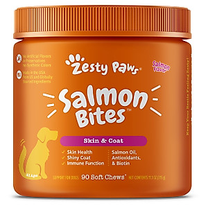 Zesty Paws Salmon Bites for Dogs - Omega 3 Fish Oil for Dogs Chews - Dog Allergy Relief Chews - Fish Oil for Dogs Joints - Itch Relief for Dogs - Dog Supplement for Arthritis - 90ct - Salmon Flavor