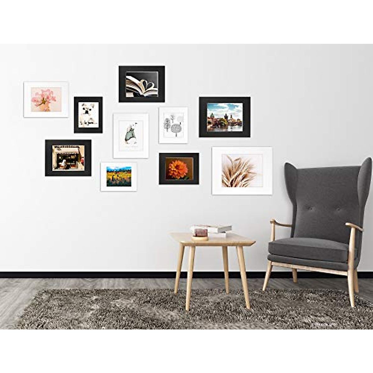 Golden State Art, 10 Pack Self Assemble Acid Free Cardboard/Paper Frames Photo Mat with Backing Board pre-gummed for Artworks, Prints, Photos, Includes Clear Bags (Black, 11x14 Mat for 8x10 Picture)