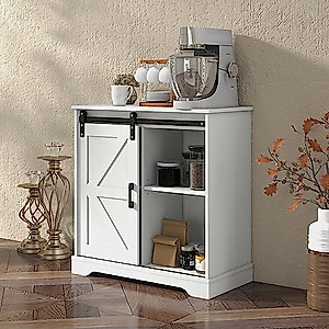 Panana Sliding Barn Door Buffet Sideboard Storage Cabinet Coffee Bar Kitchen Farmhouse Style (White Cabinet)