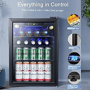 Antarctic Star 2.6cu.ft Mini Fridge 100 Can Beverage Refrigerator Wine Cooler/Cabinet Small Beer Soda Glass Door Counter Top Bar Fridge Freestanding Black