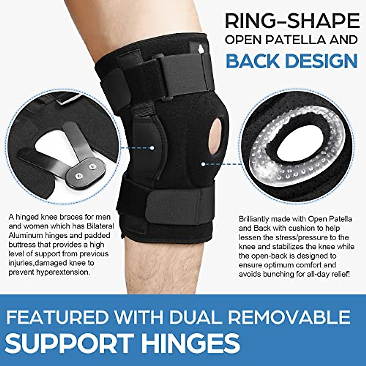 NEENCA Hinged Knee Brace, Compression Knee Support Brace for Men & Women, Open Patella Knee Wrap for Knee Pain, Swollen,Meniscus Tear,ACL,PCL,MCL,Joint Pain Relief, Injury Recovery.
